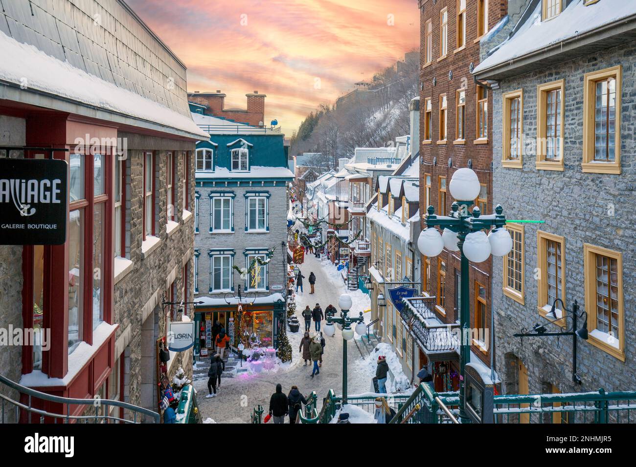 View of the Petit Champlain street in Quebec city from the top of the ...