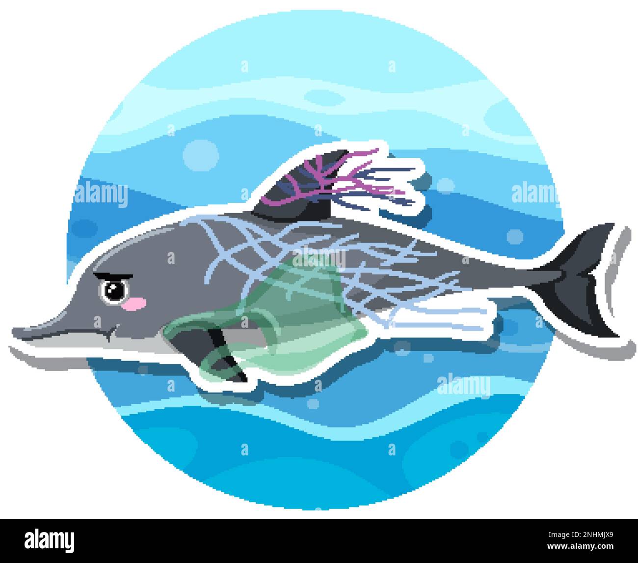 Plastic pollution on marine life concept illustration Stock Vector ...