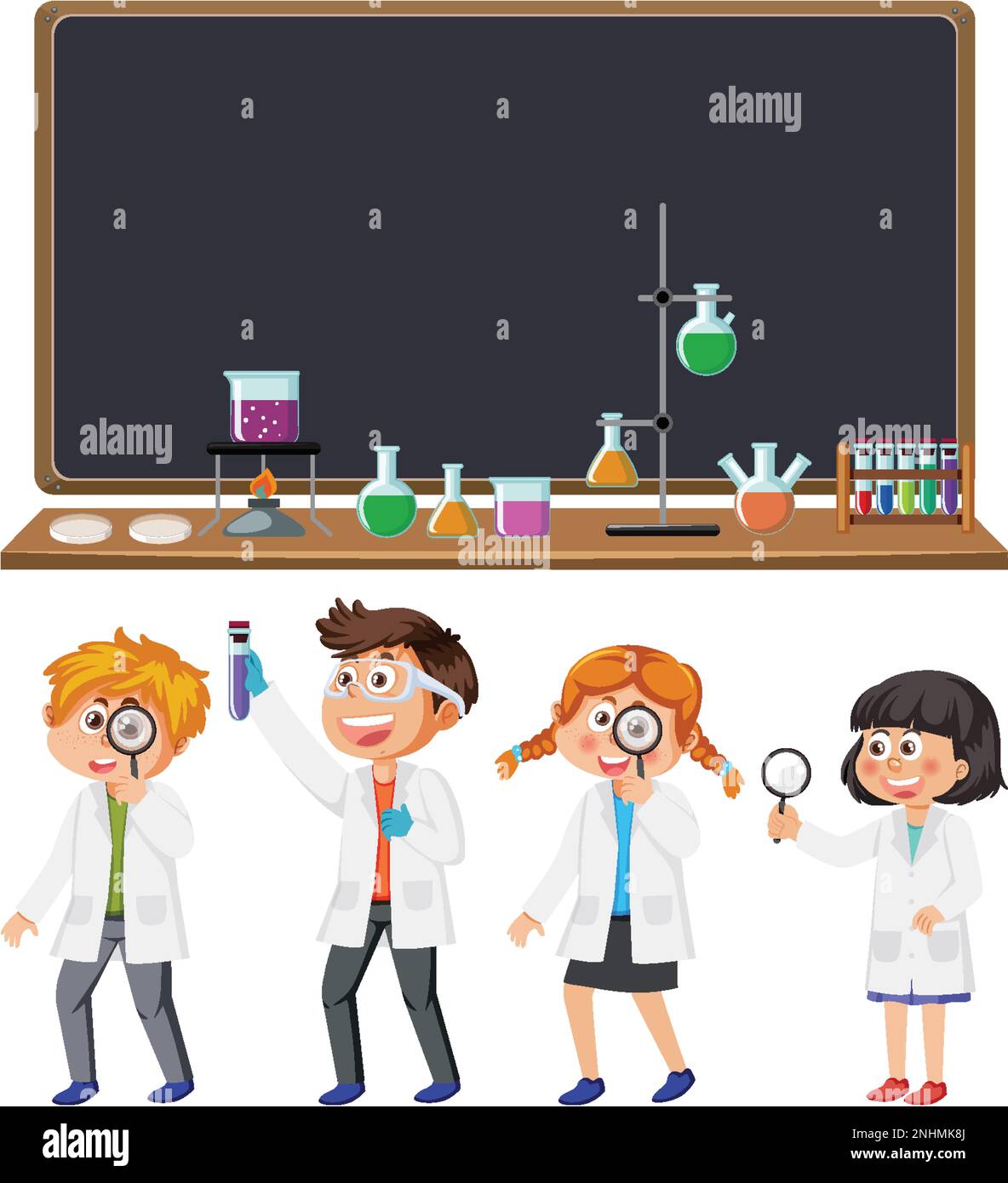Scientist and student doing chemistry experiment illustration Stock ...