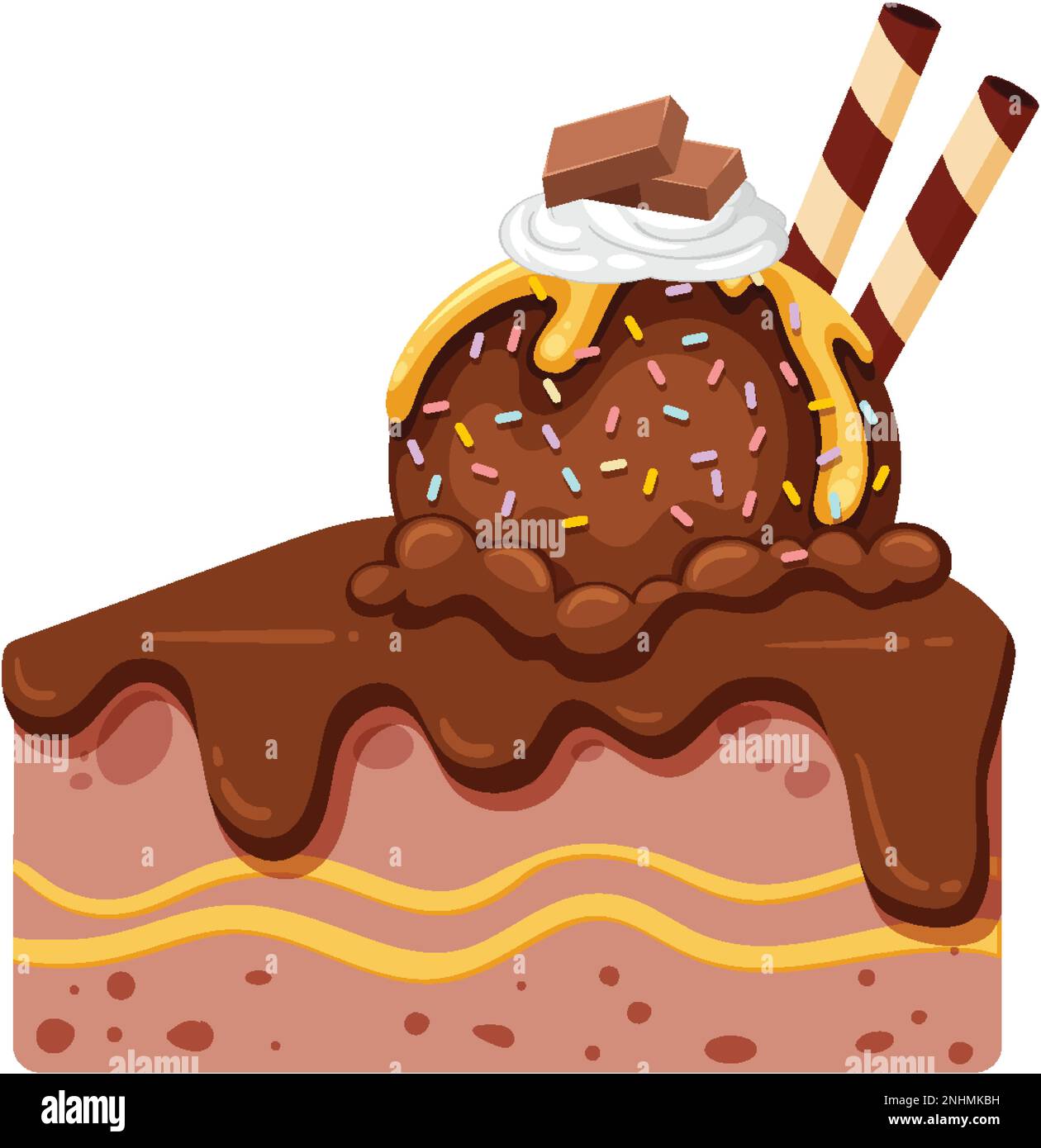 Chocolate cake with ice cream topping illustration Stock Vector Image ...