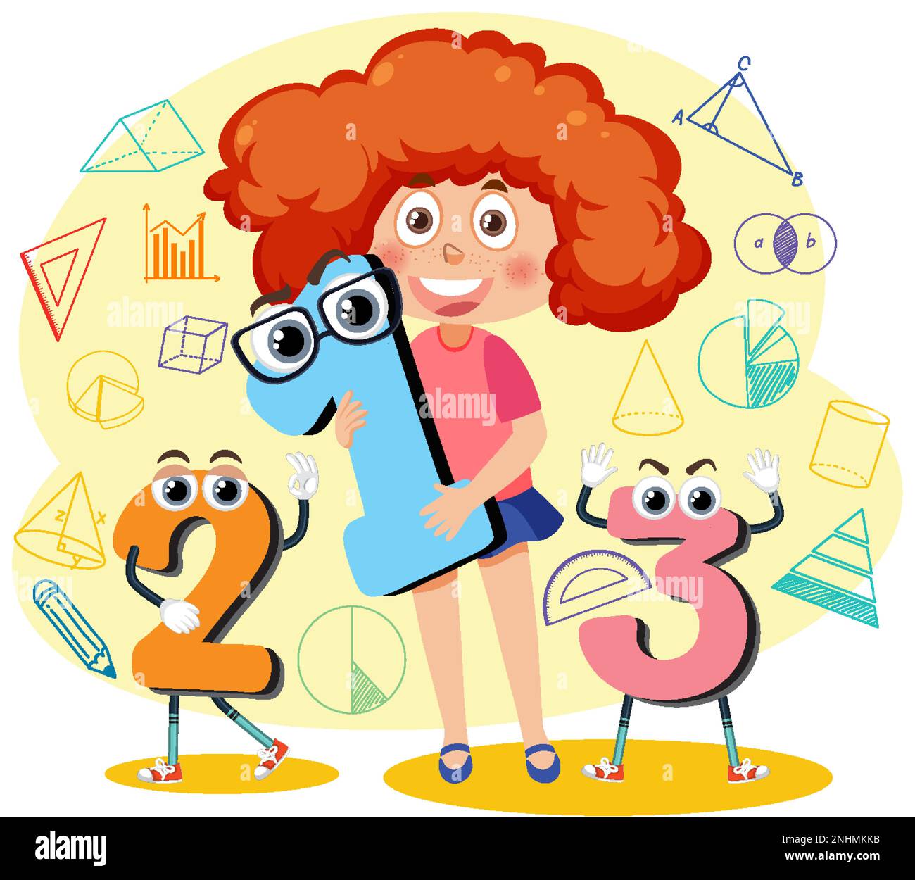 Girl with Math number isolated illustration Stock Vector Image & Art ...