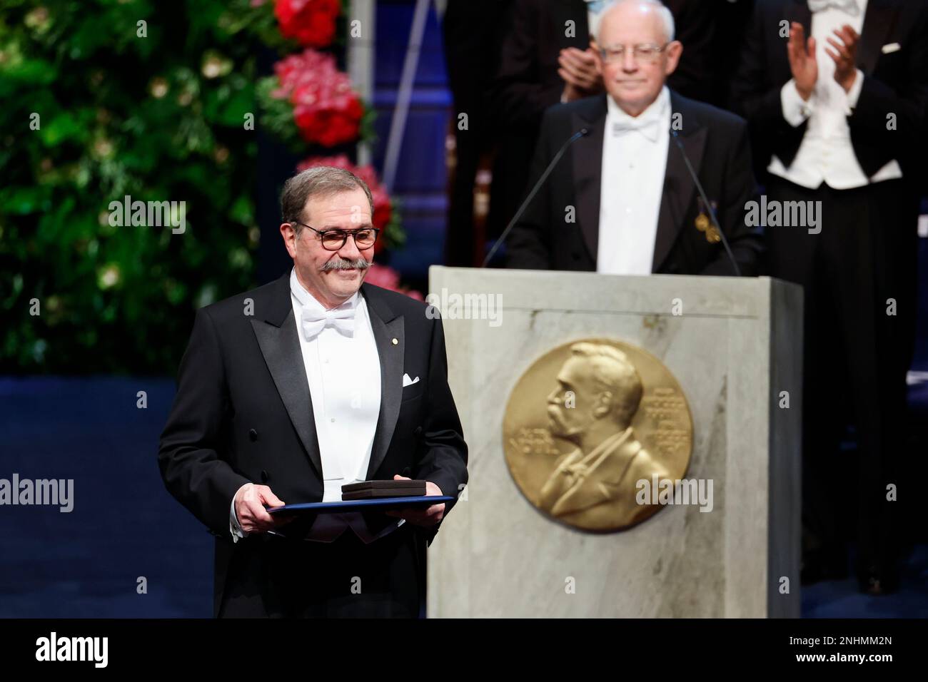 Alain Aspect receives the 2022 Nobel Prize in physics during the Nobel Prize award ceremony at ...
