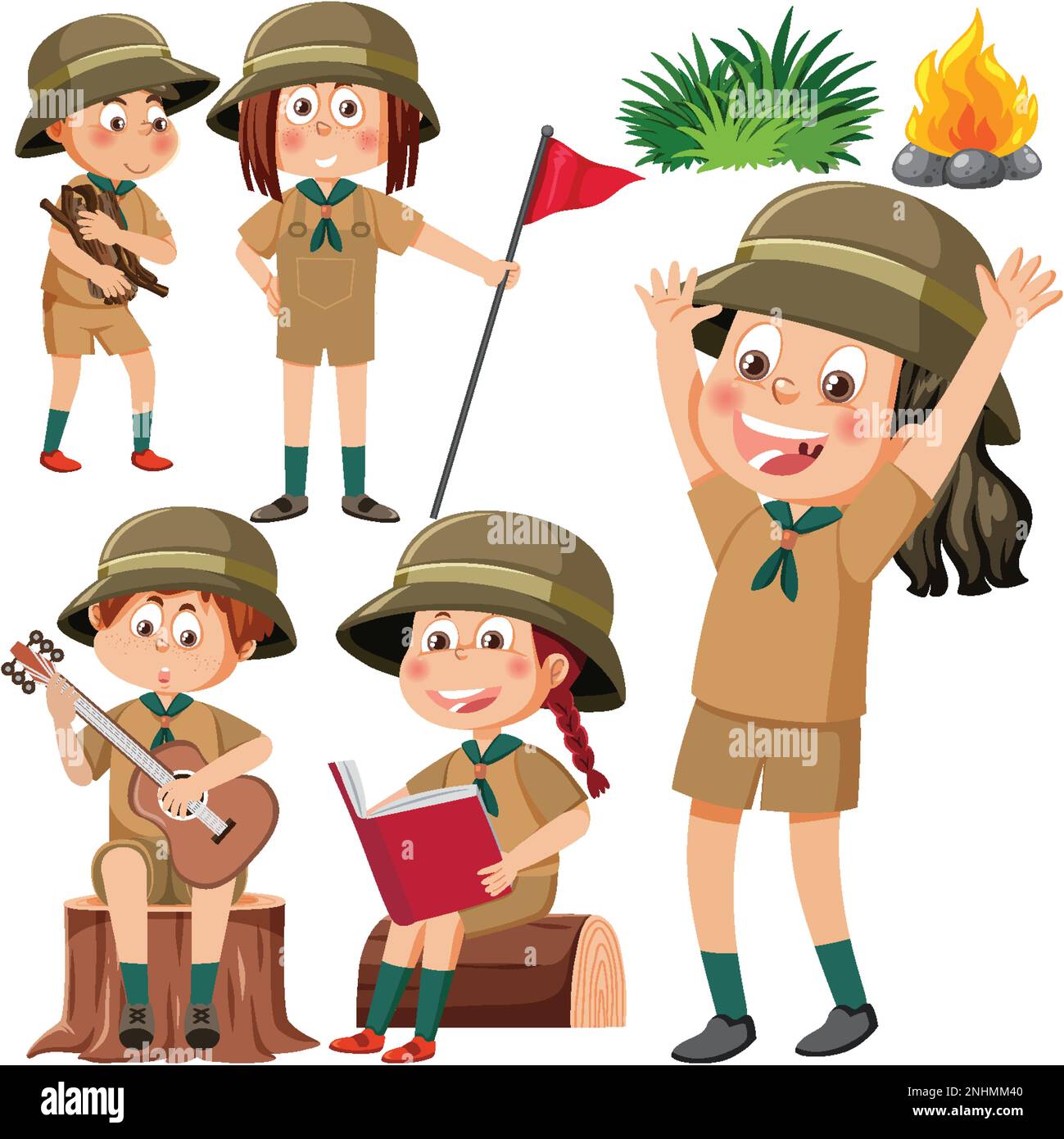 Set of camping kids cartoon character illustration Stock Vector Image ...