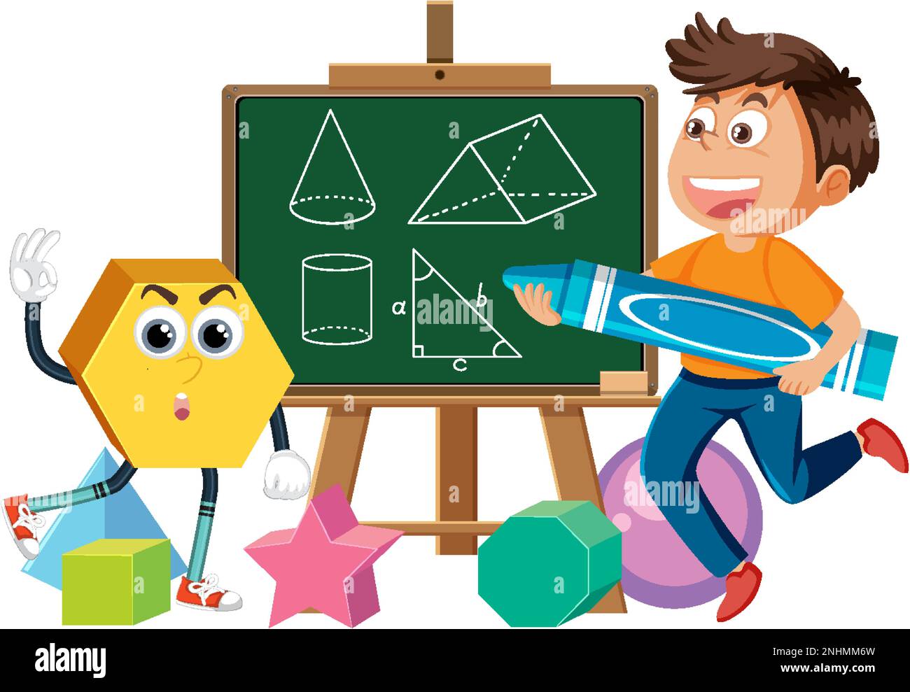 Math boy and chalkboard cartoon illustration Stock Vector Image & Art ...