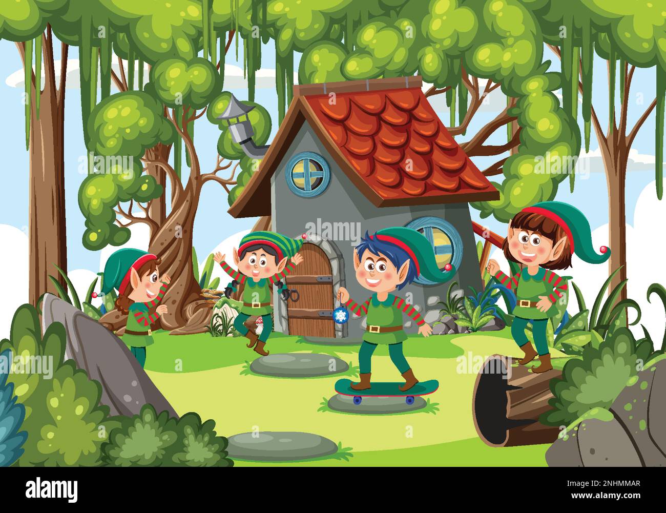 Elves in fairytale forest illustration Stock Vector Image & Art - Alamy