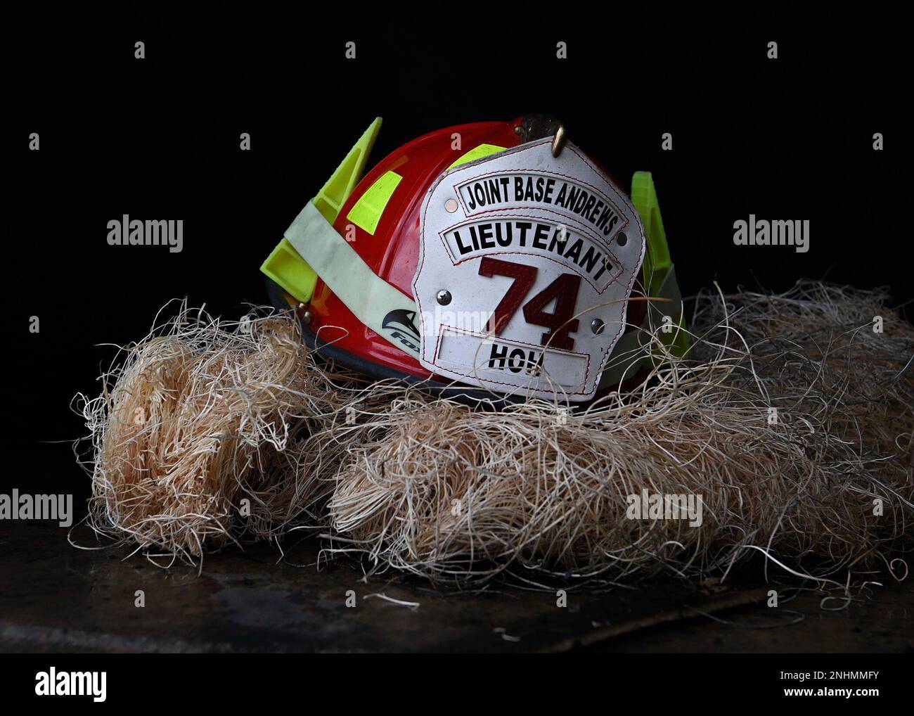 A helmet worn by a firefighter from the 316th Civil Engineer Squadron ...