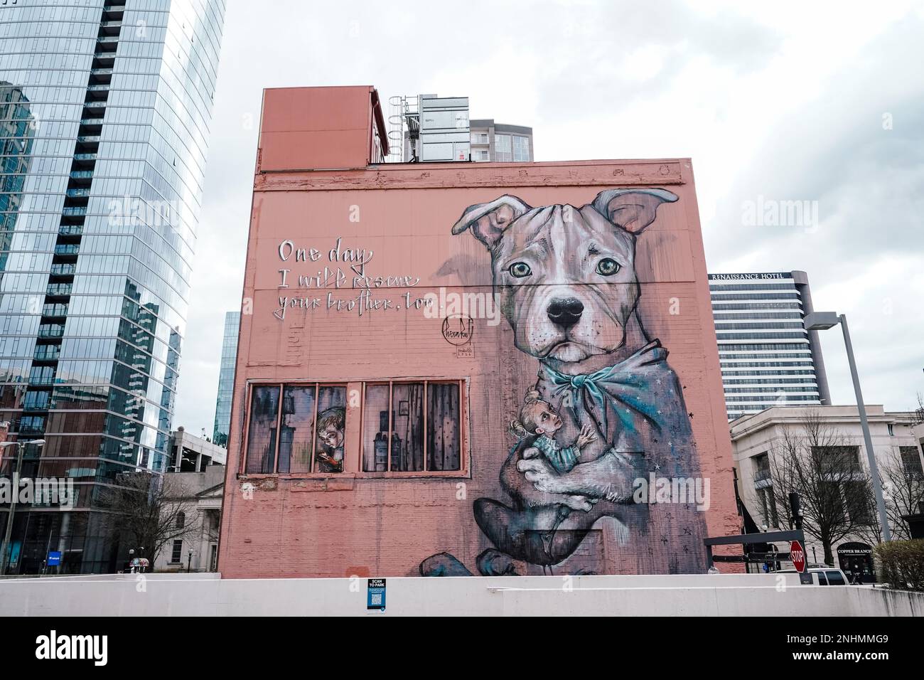 mural of a dog on the side of a building in downtown nashville ...