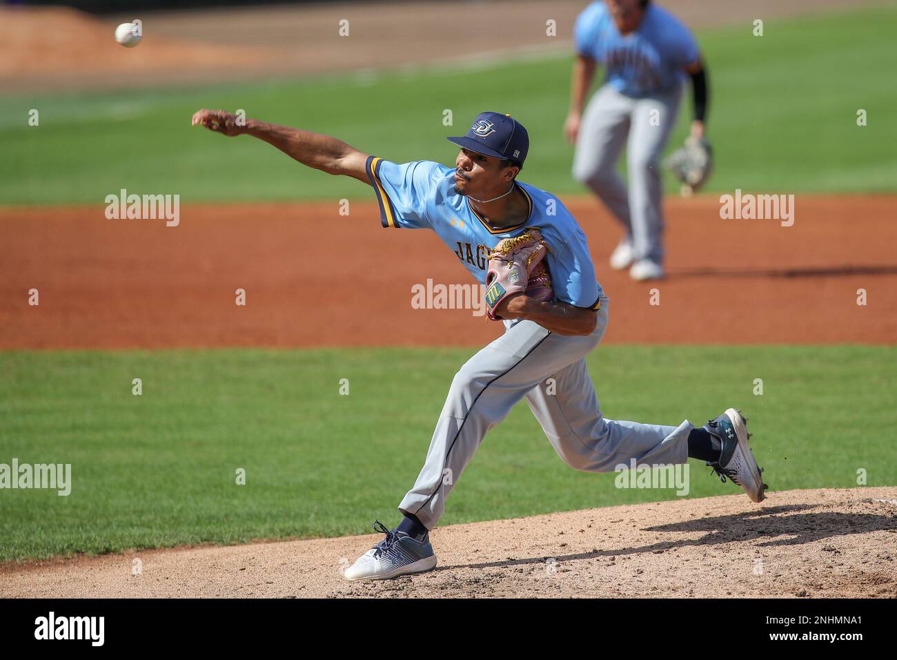 Baton Rouge, LA, USA. 21st Feb, 2023. Southern pitcher Antoine Harris ...