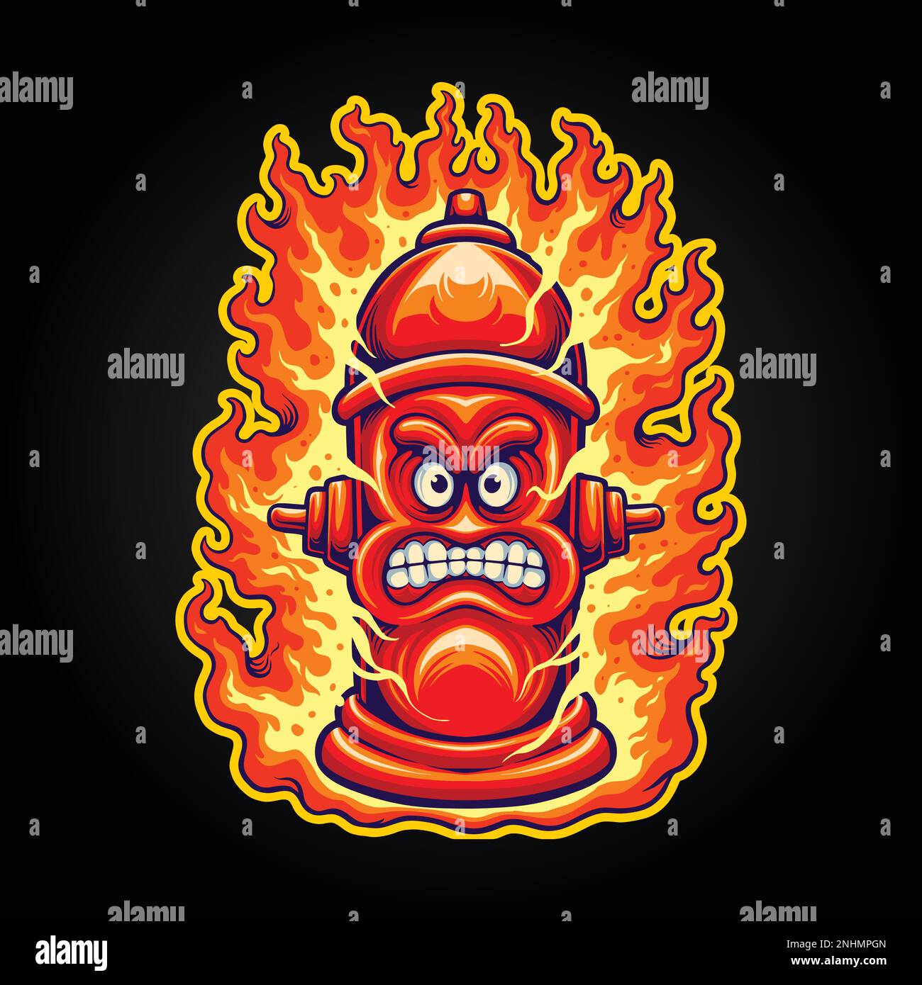 Angry red vintage water plug logo cartoon illustrations vector ...