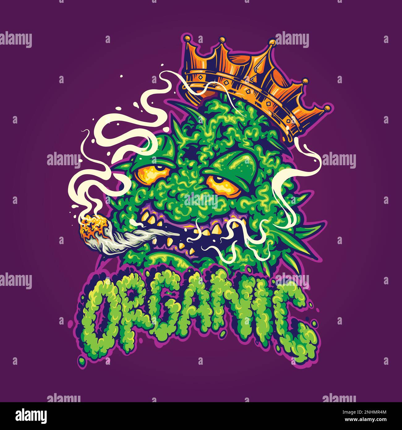 Smoking cannabis leaf organic hand lettering text logo cartoon ...