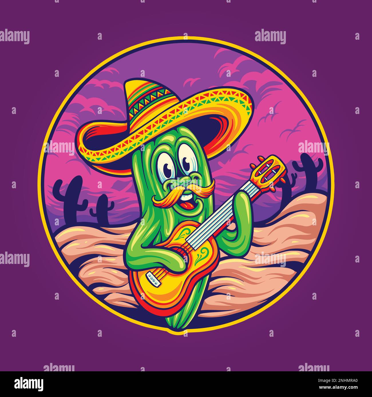 Sombrero guitar cinco de mayo mexican cactus illustrations vector ...