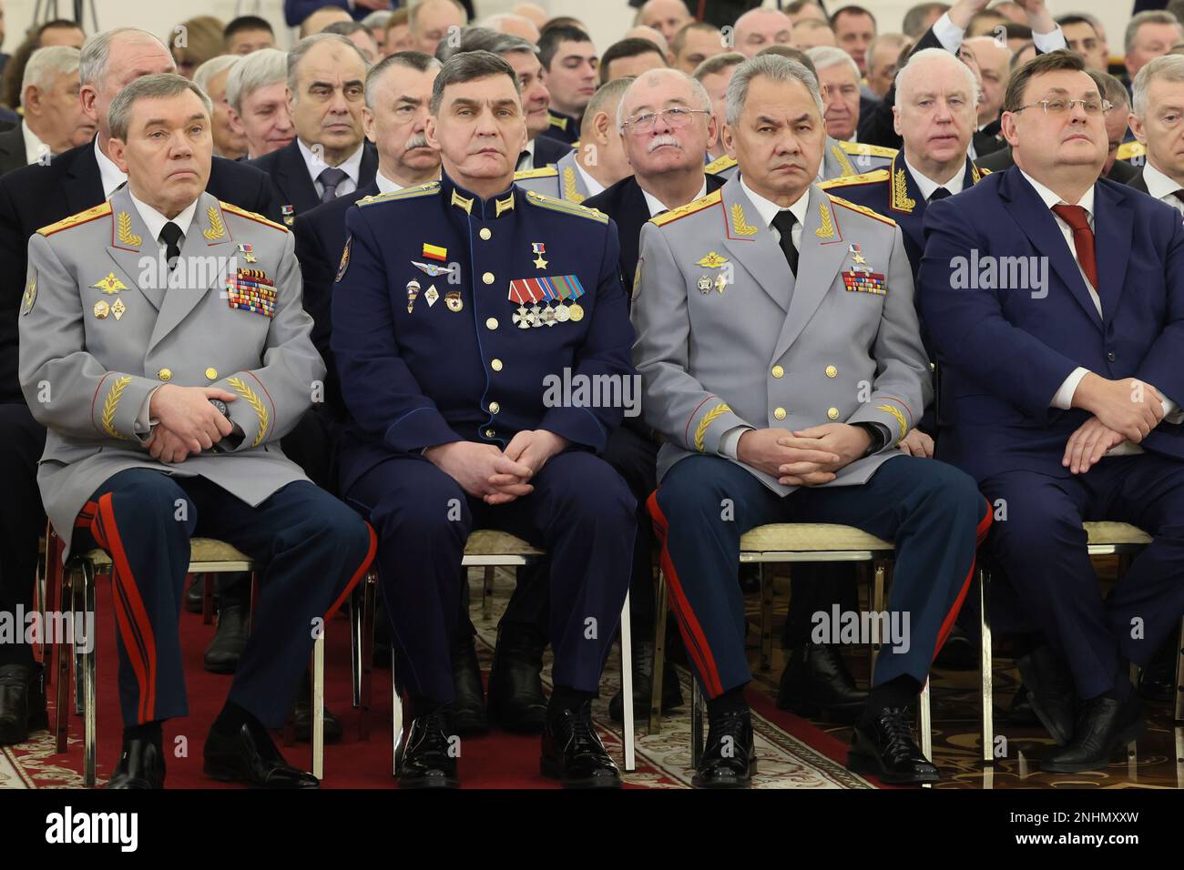 From left in the front row: General Staff chief, Gen. Valery Gerasimov ...