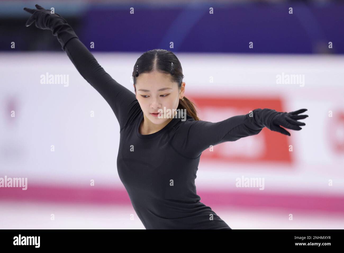 Japanese Rinka Watanabe attends an official practice session on the ice ...