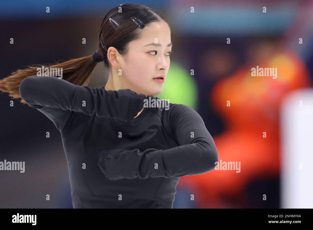 Japanese Rinka Watanabe attends an official practice session on the ice ...