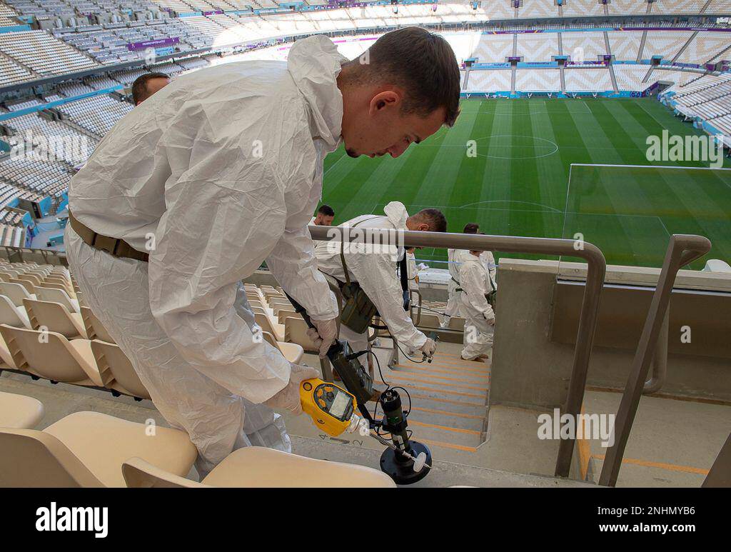 Italian military conduct a bomb sweep in Education City Stadium, in ...