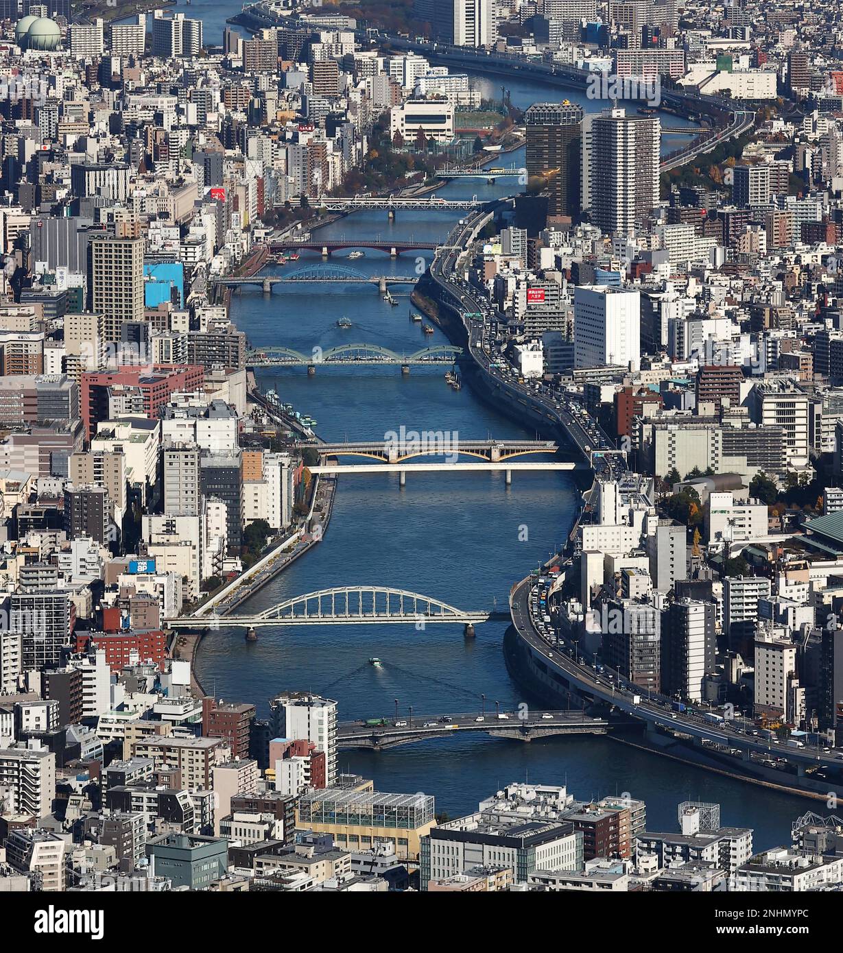 An aerial photo shows Sumida-gawa river in Tokyo on Dec. 8, 2022. ( The ...