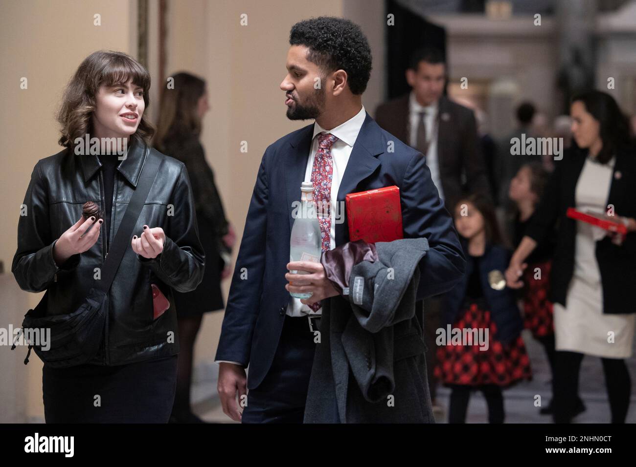Representative-elect Maxwell Frost (D-Fla.) departs a holiday party at ...