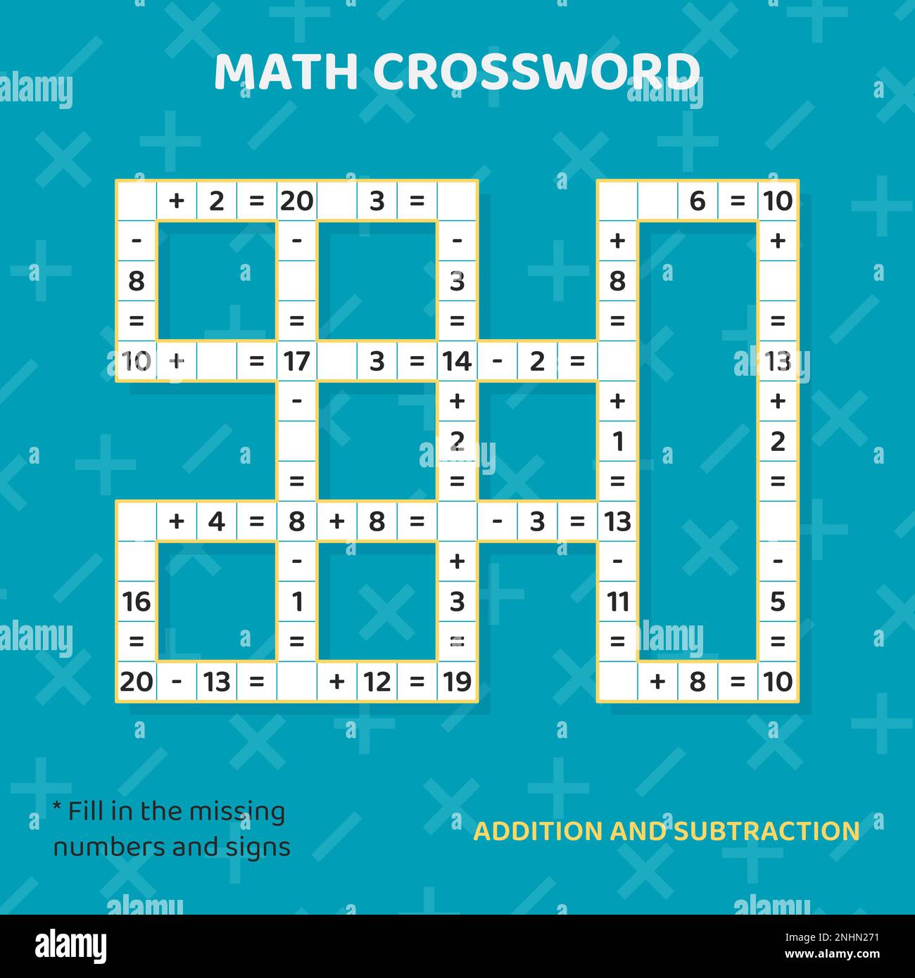 Math Crossword puzzle for children. Addition and subtraction Stock ...