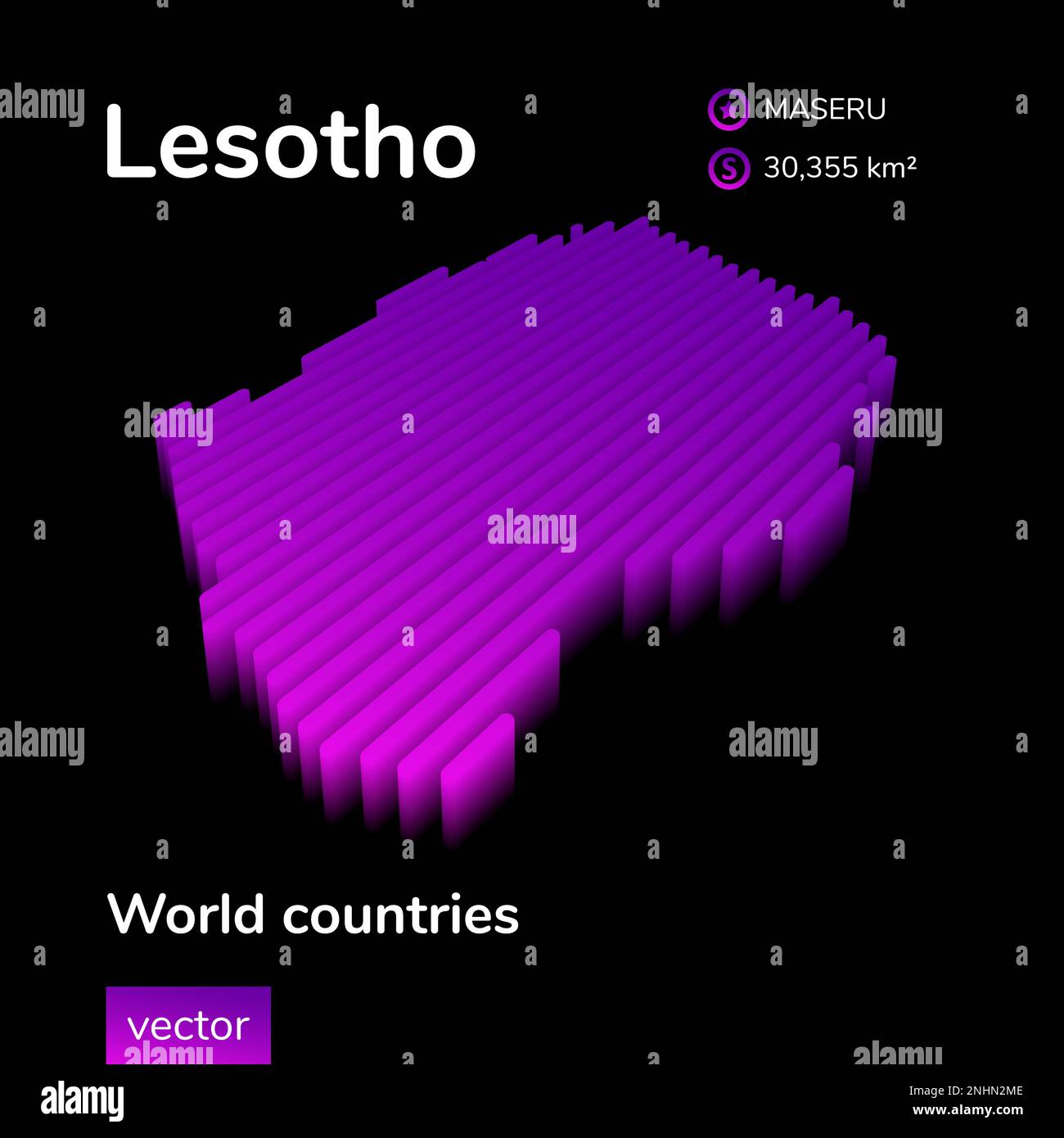 3D map of Lesotho. Stylized striped isometric vector Map of Lesotho is ...