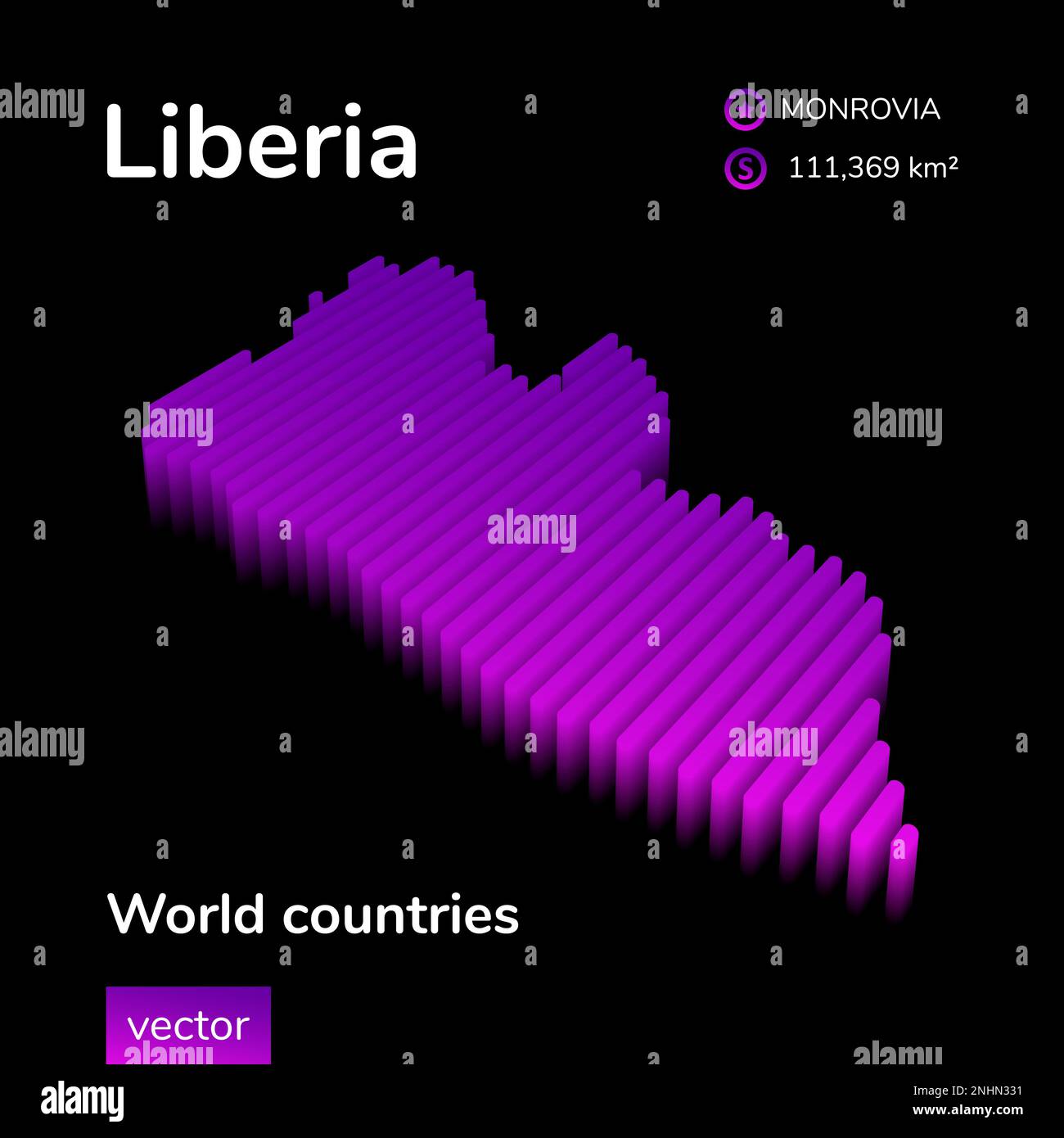 3D map of Liberia. Stylized striped isometric vector Map of Liberia is ...