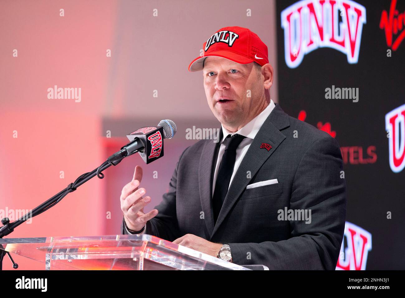 Barry Odom, new UNLV NCAA college football head coach, speaks during a ...