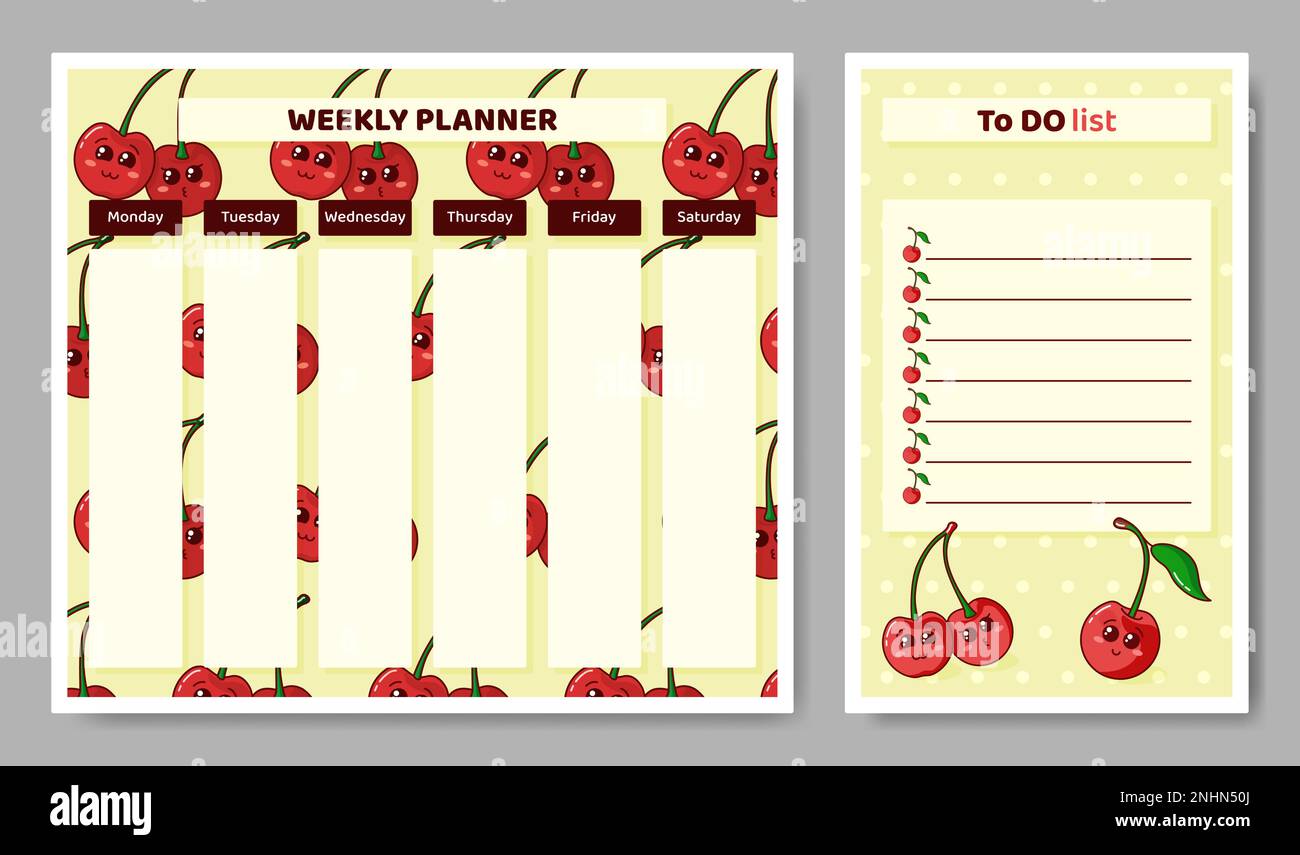 Kids weekly planner with cute cartoon cherries Stock Vector Image & Art ...