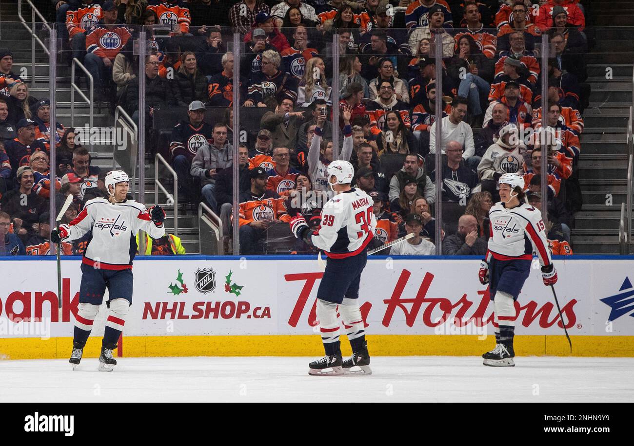 Washington Capitals celebrate a goal against the Edmonton Oilers during ...
