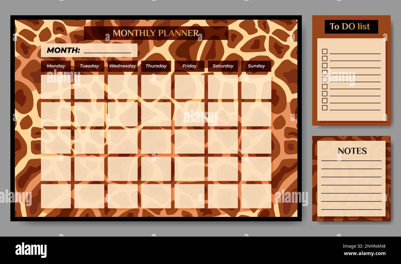 Monthly planner with To Do list on giraffe backdrop Stock Vector Image ...