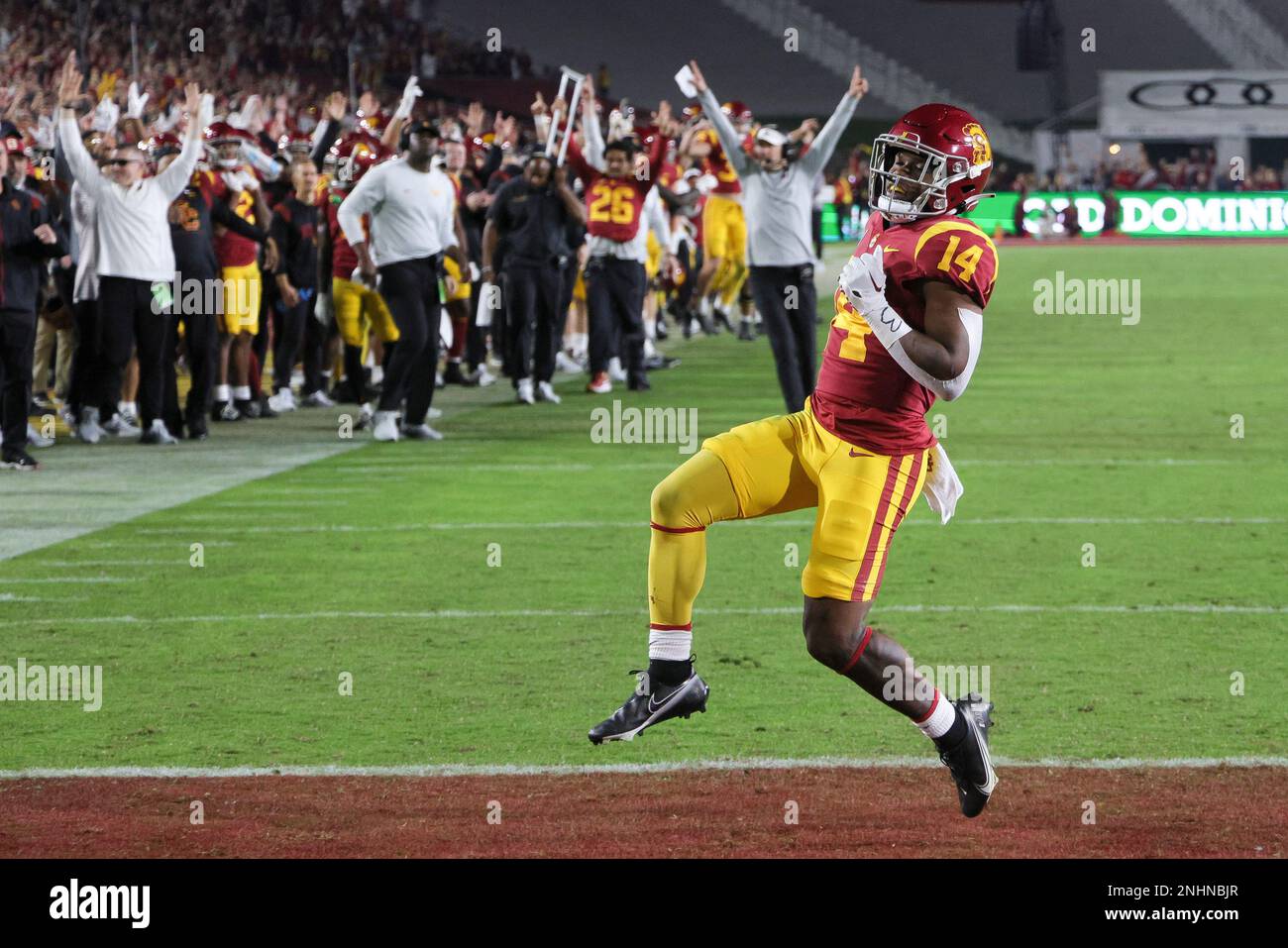 Southern California running back Raleek Brown (14) celebrates as he ...