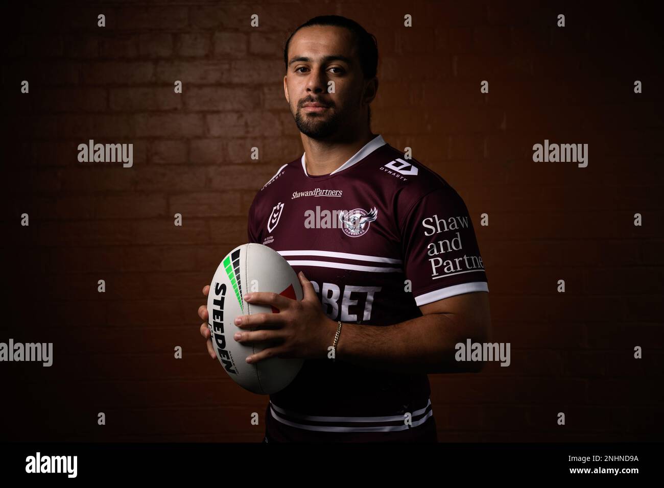 Sea Eagles player Josh Aloiai poses for a photograph during the Manly ...