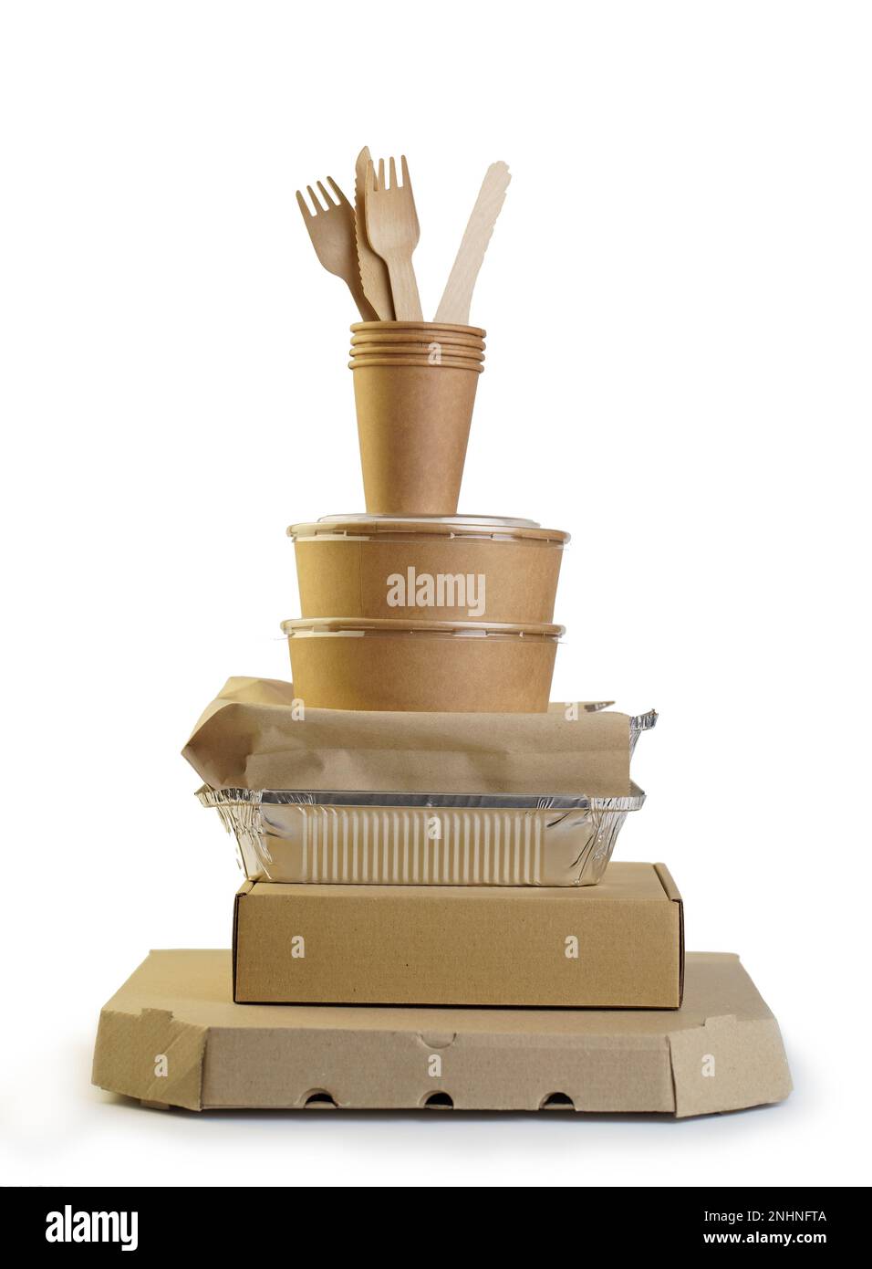 Different types of packages on white background. Food delivery service ...