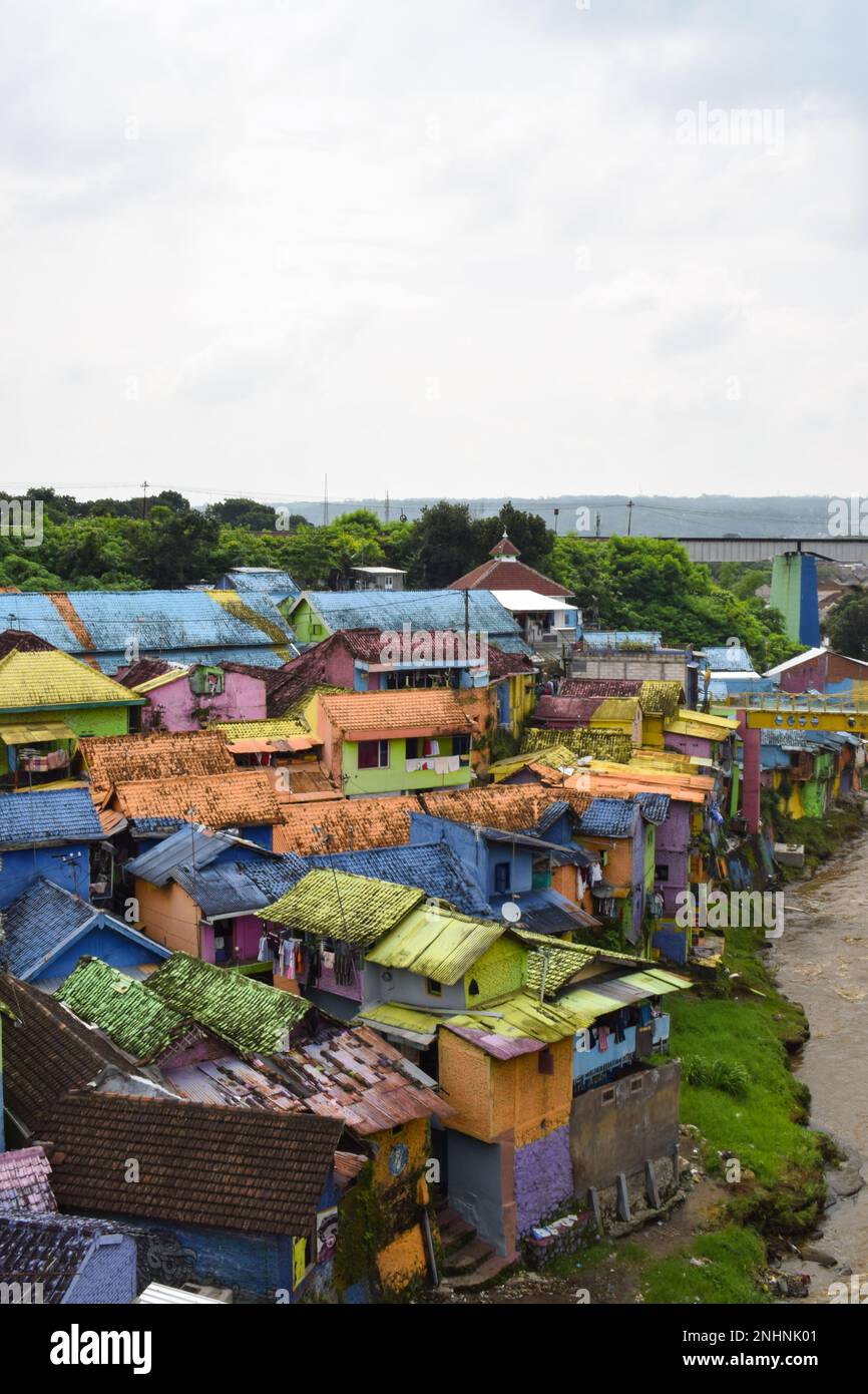 View of Colorful Jodipan village (Kampung Warna Warni Jodipan) in ...
