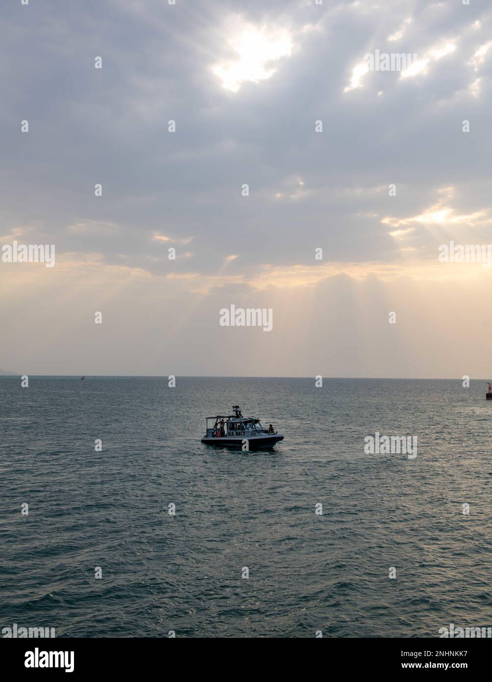 PORT OF DJIBOUTI, Djibouti- A MSRON-1A patrol boat floats alongside the ...