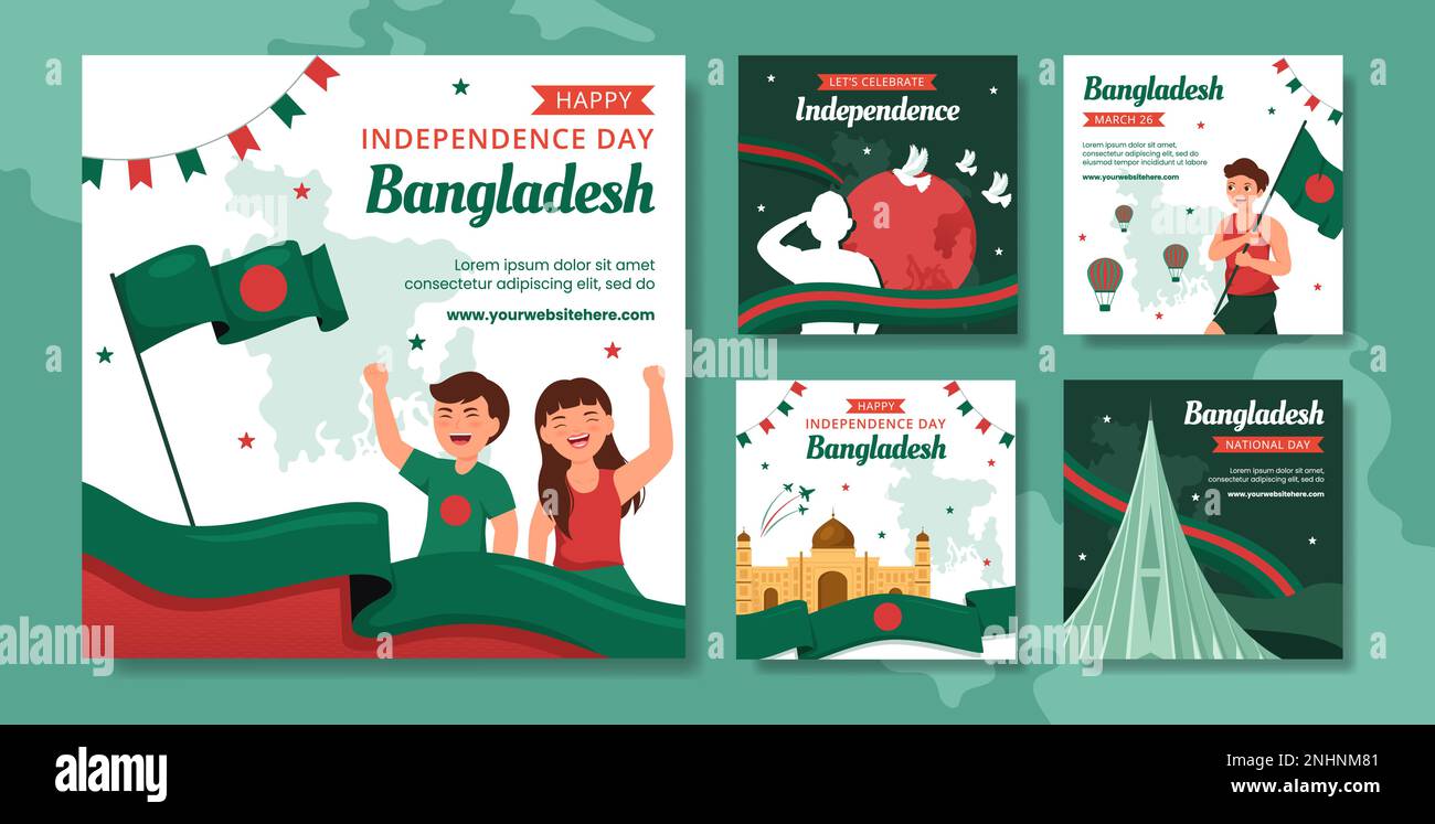 Happy Independence Bangladesh Day Social Media Post Flat Cartoon Hand ...