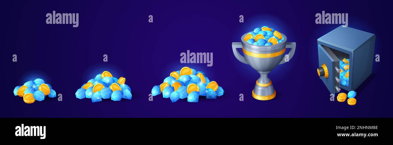 Pile of gold coin and gem for game bundles. Store packages for fantasy ...