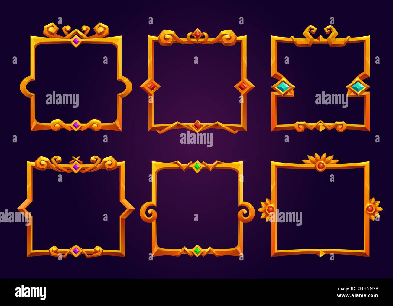 Cartoon Set Of Golden Square Game Frames Isolated On Background Vector