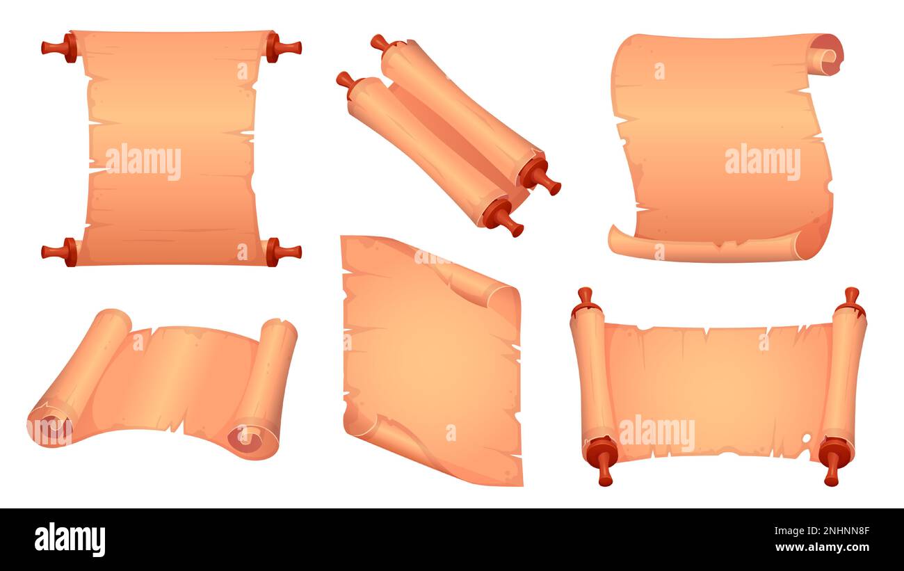 Cartoon set of old parchment scrolls isolated on white background ...