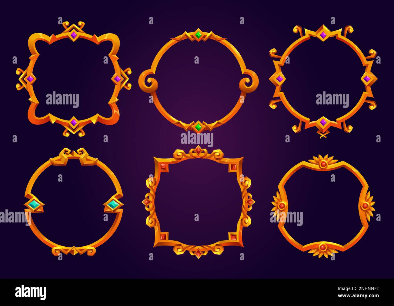 Set Of Fantasy Round Game Frames Isolated On Background Vector Cartoon Illustration Of Fancy