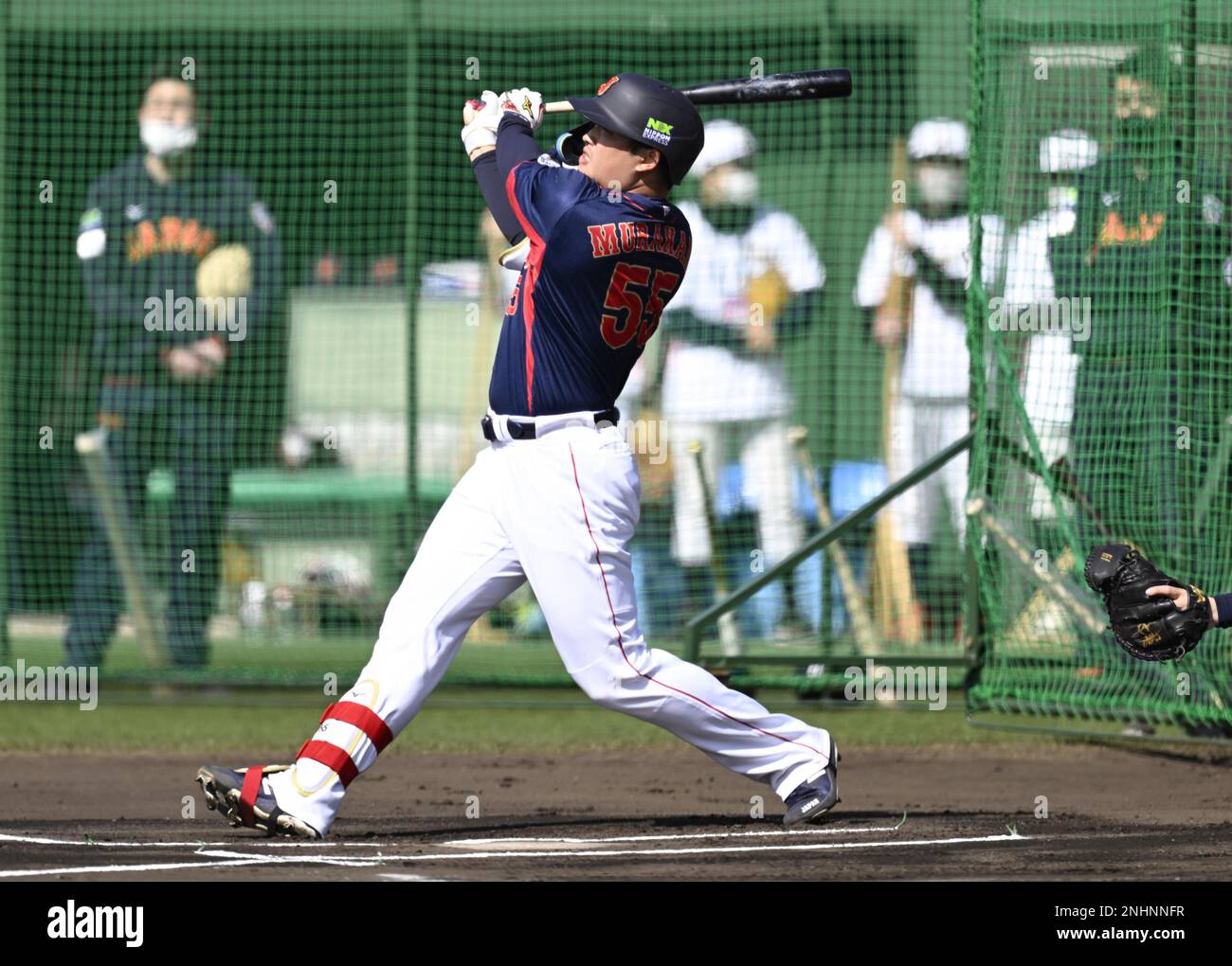 Yakult Swallows slugger Munetaka Murakami takes batting practice during ...
