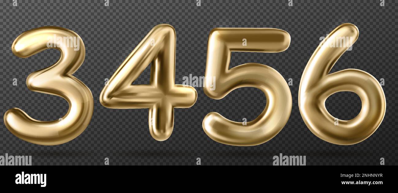 Set of realistic golden chrome numbers isolated on transparent ...