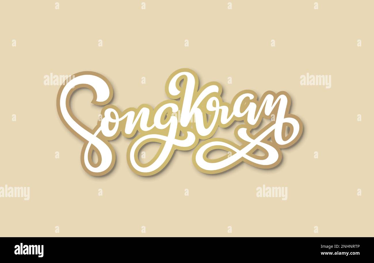 songkran lettering, thailand new year water festival celebration golden ...