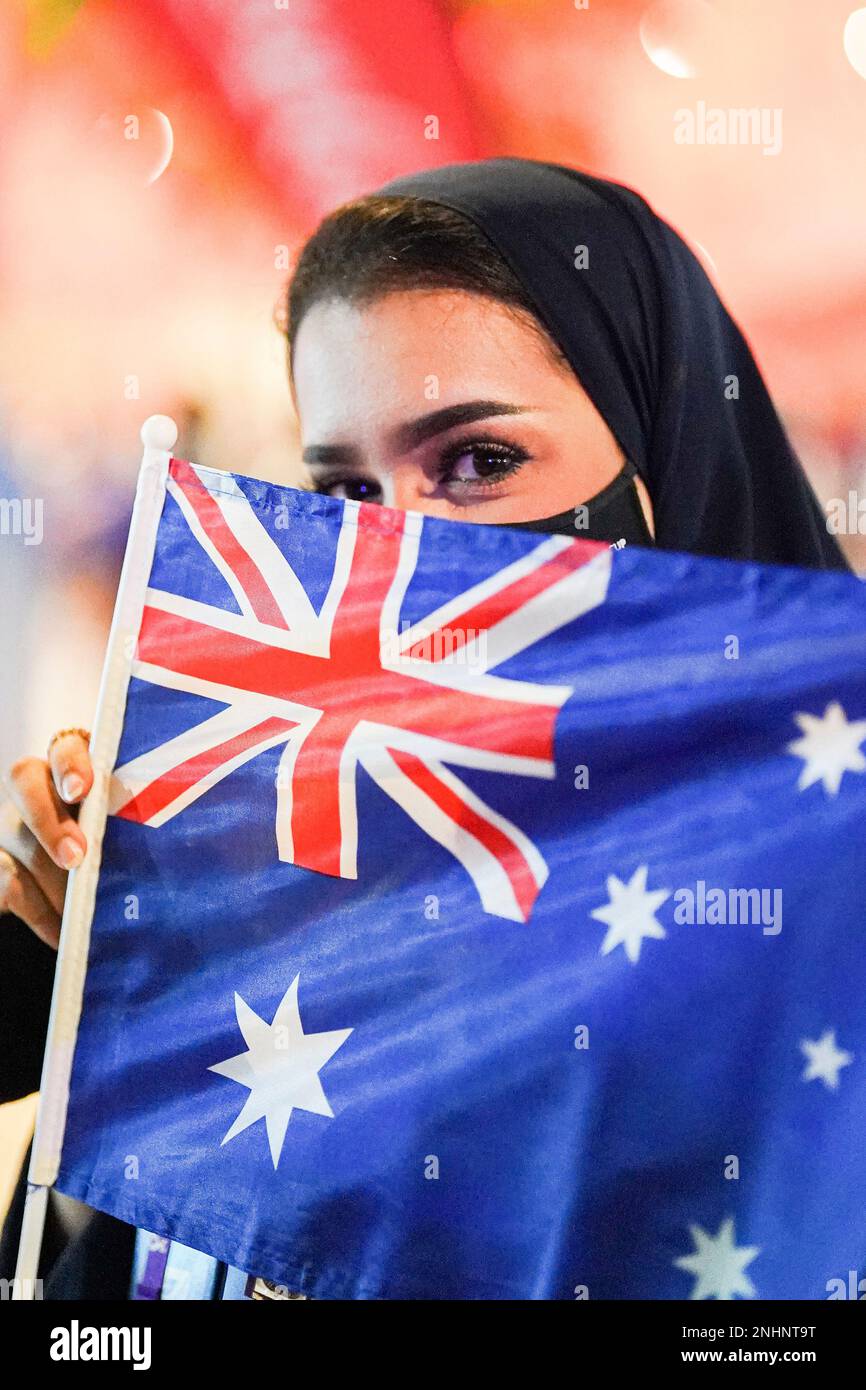 AL RAYYAN, QATAR - DECEMBER 3: Supporter of Australia poses for a photo ...
