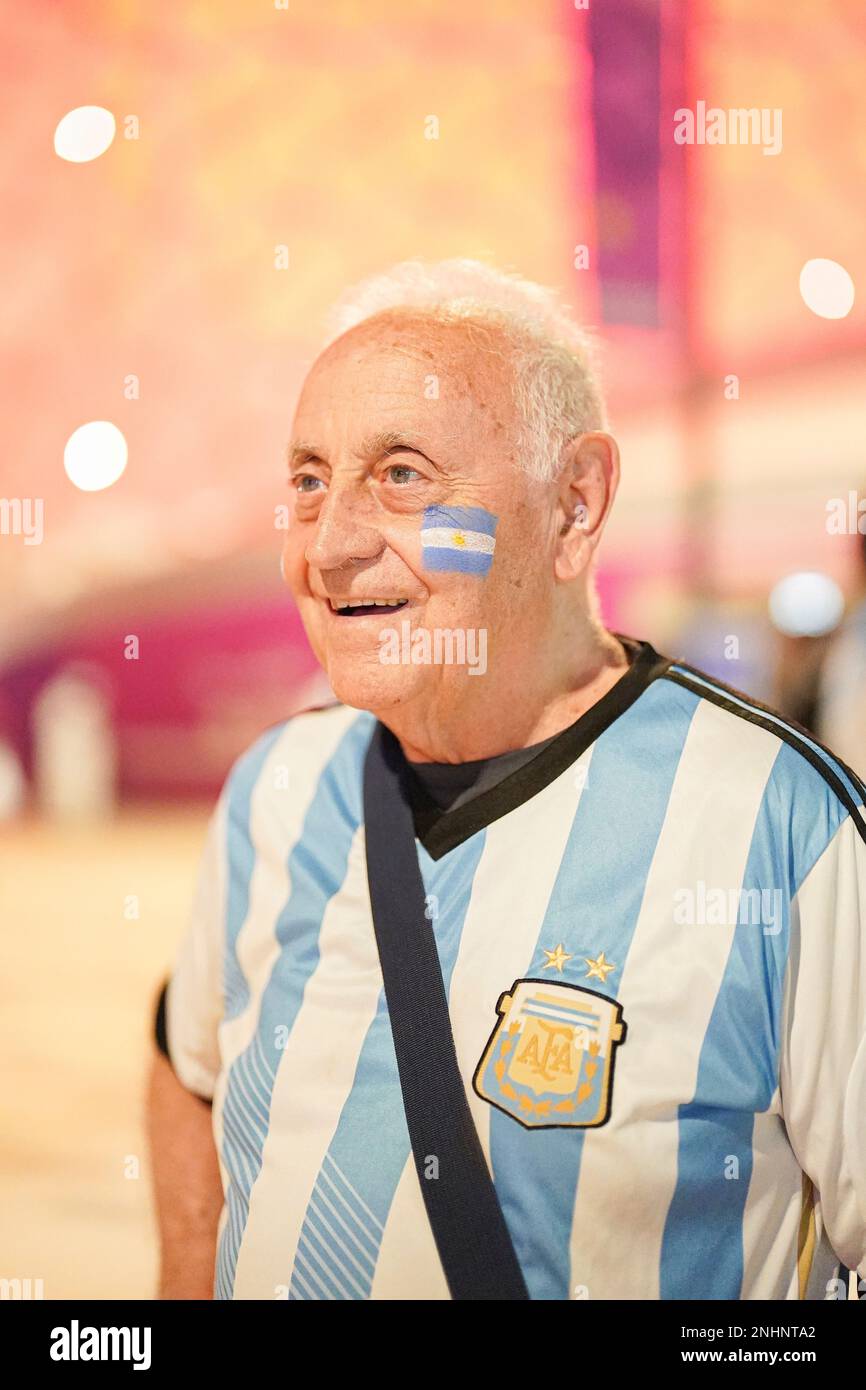 AL RAYYAN, QATAR - DECEMBER 3: Supporter of Argentina poses for a photo ...