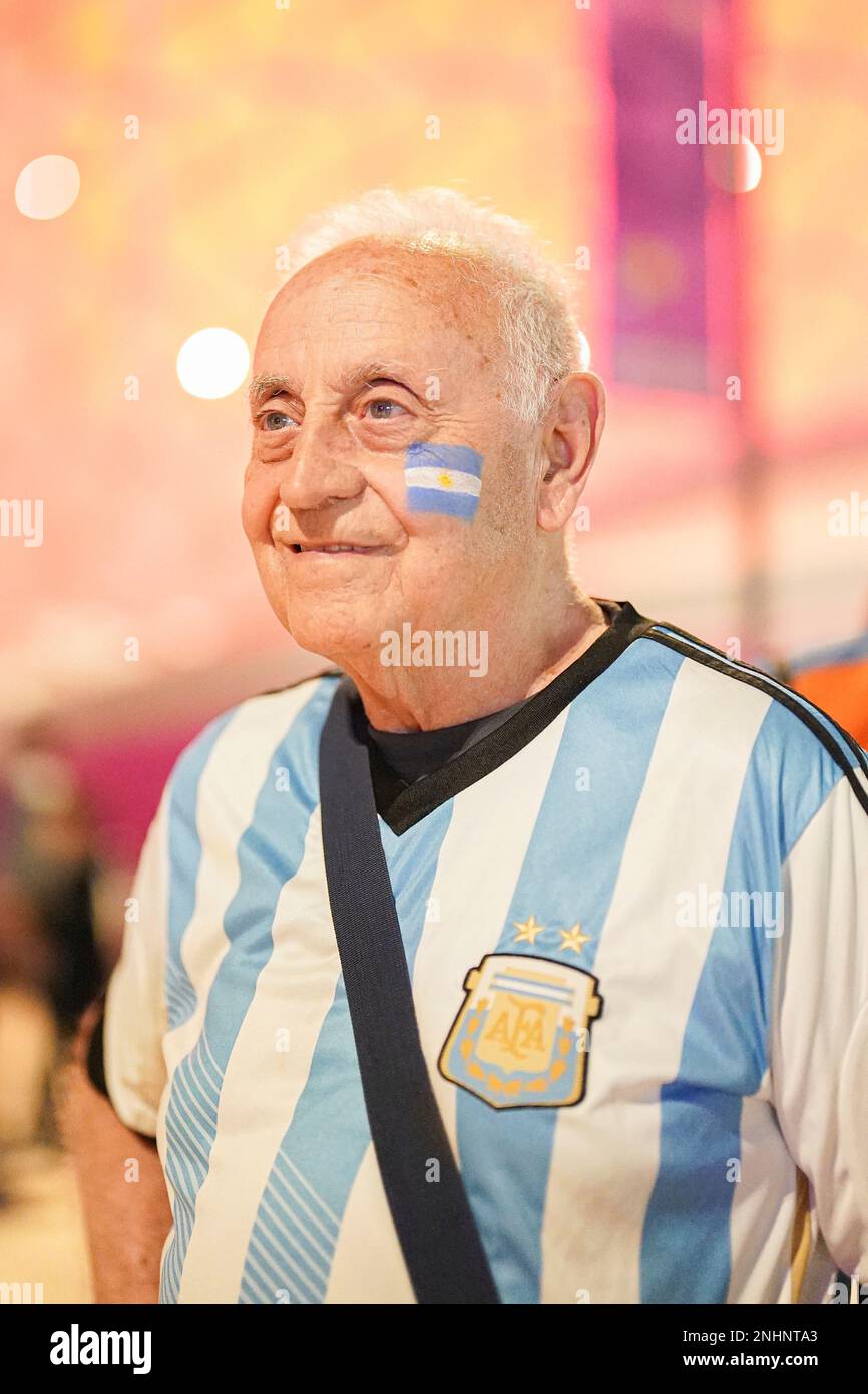 AL RAYYAN, QATAR - DECEMBER 3: Supporter of Argentina poses for a photo ...