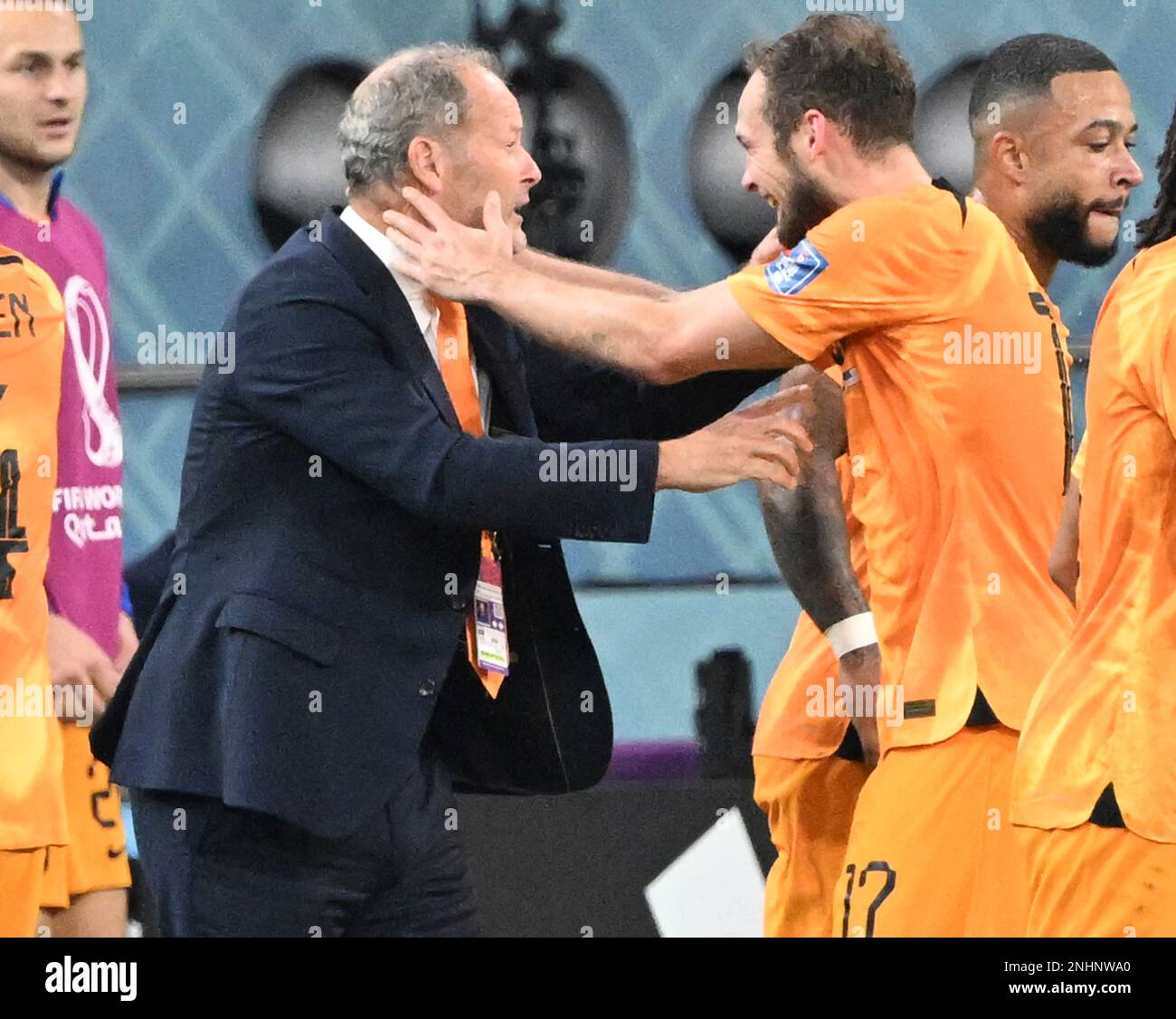 Netherlands' Daley Blind (R 17) celebraes with his father after adding ...