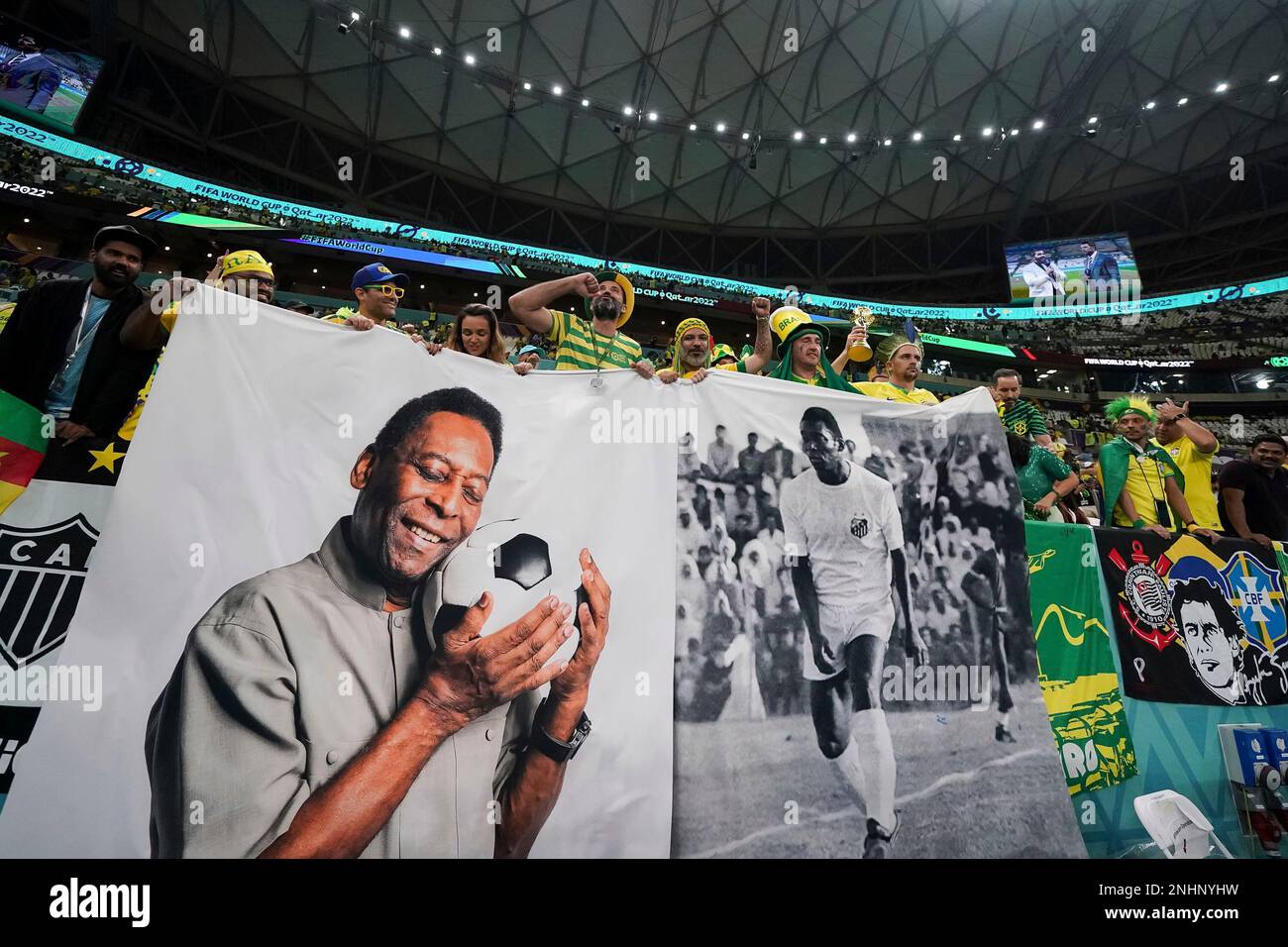 LUSAIL, QATAR - DECEMBER 2: Supporters of Brazil with Pele's Banner ...