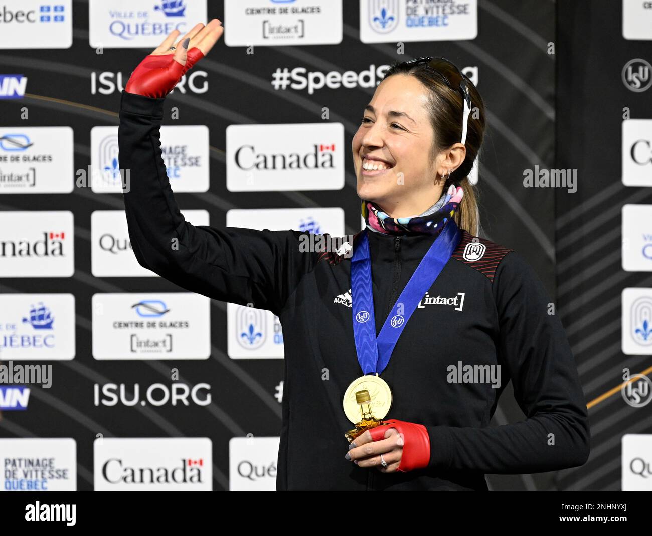 Canada's Valerie Maltais waves from the podium after her win in the ...