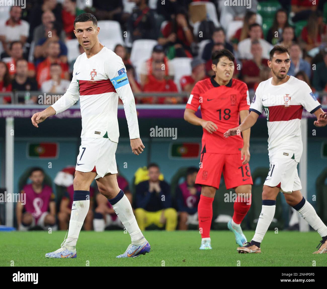 Portugal's Cristiano Ronaldo (L) and Ricardo Horta (R) in action ...