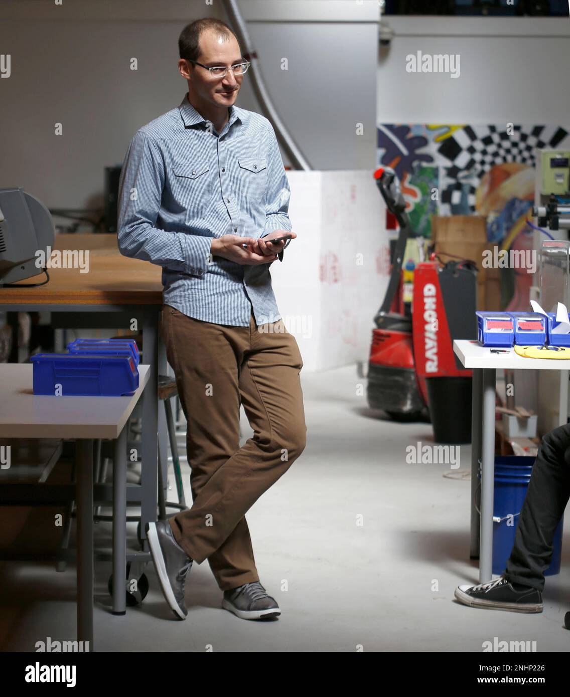 Founder and CEO Eric Varady (left) shows the Topology production ...