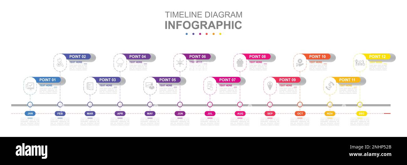 Infographic business template. 12 Months modern Timeline diagram ...
